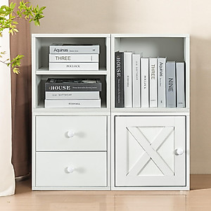 FUSUNBAO Magic DIY Cube Storage Organizer -Cube Storage Shelf -Wood Storage Cubes -Stackable Cubes Perfect for Books Clothes Toy(Pure White-Washed, General Cube)