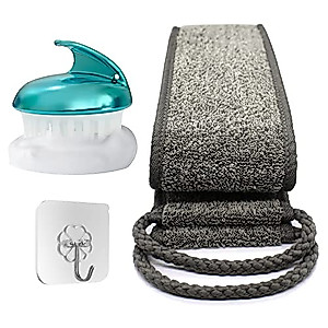 Loofah Back Scrubber, 35.4 Inch Exfoliating Back Scrubber for Bath Shower Scrubber for Men and Women, Luffa Scrubber to Deep Clean Your Skin, with Hair Shampoo Brush and Wall Hook