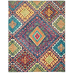 Safavieh Aspen Collection 10' x 14' Blue/Multi APN516M Handmade Boho Diamond Premium Wool Living Room Dining Bedroom Area Rug