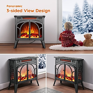 Rintuf Electric Fireplace Heater, 1500W Infrared Fireplace Stove w/3D Realistic Flame, 5100BTU Freestanding Electric Stove Heater with Remote Control, 8H Timer, Ideal for Indoor Outdoor Home Use