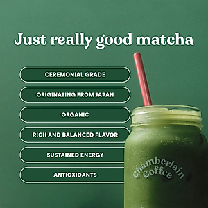 Chamberlain Coffee 100% Organic Matcha Japanese Green Tea Powder, Vegan, Gluten-Free 1oz tin