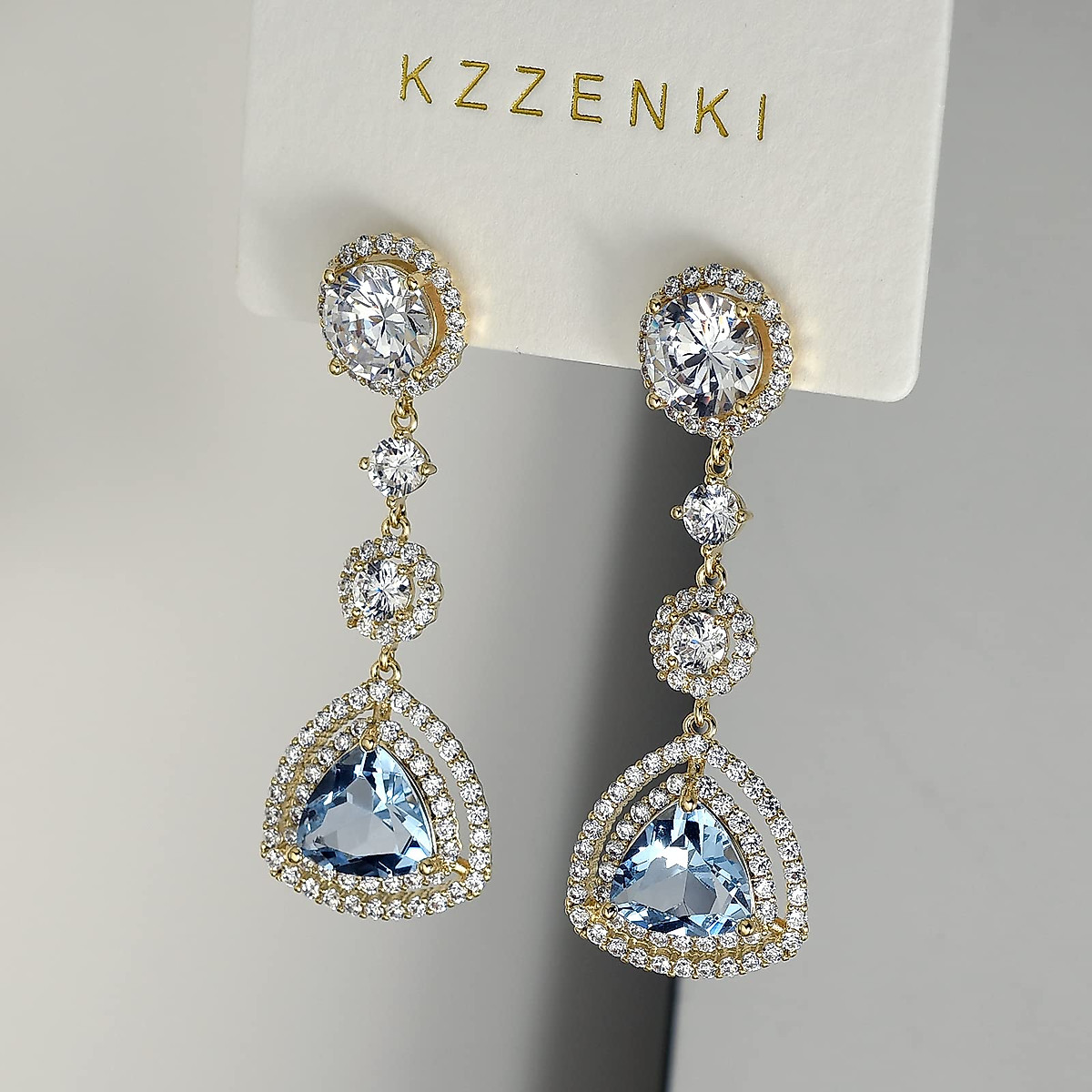 KZZENKI Sky Blue Created Aquamarine Earrings Gold Dangle Earrings for Women, Drop Chandelier Earrings Jewelry Trendy