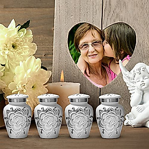 Rose Keepsake Urns for Human Ashes Set of 4 - White Rose Urns with Premium Box & Bags - Honor Your Loved One with Rose Cremation Urns - Small Urns for Ashes Keepsake - Mini Urns for Men & Women