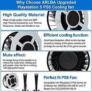 ARLBA Replacement of Internal Cooling Fan for Sony PlayStation 5 PS5 Game Console Fan 12047GA-12M-WB-01 23 Blades Fan General 17 Blades G12L12MS1AH-56J14 Cooler Fan 12V 2.4A with Screwdriver