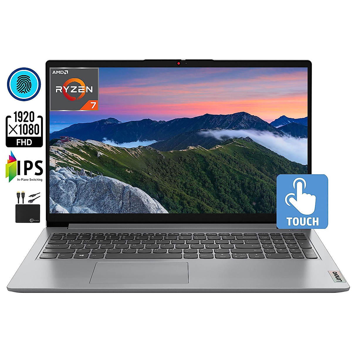 Lenovo 2022 Newest IdeaPad Laptop 15.6" FHD IPS Touchscreen, 8-Core AMD Ryzen 7 5700U (Upto 4.3GHz, Beat i7-1180G7), 16GB RAM, 1TB SSD, Fingerprint Reader, WiFi 6, Long Battery, Win 11+MarxsolCables
