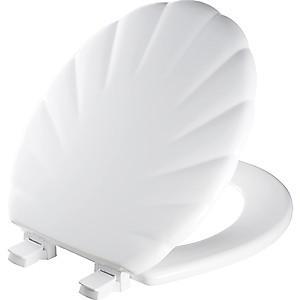 Mayfair Shell Sculptured Molded Wood Toilet Seat Featuring Easy Clean & Change Hinges and STA-TITE Seat Fastening System, Round, White, 22ECA 000