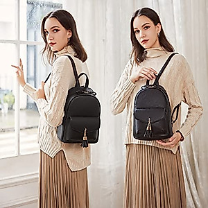 OUKUPA Small Fashion Backpack Purse for Women Girls,Leather Mini Backpack Designer Ladies Travel Shoulder Bag Teenage Girls Purses Daily Bookbag with Cute Tassel Lightweight