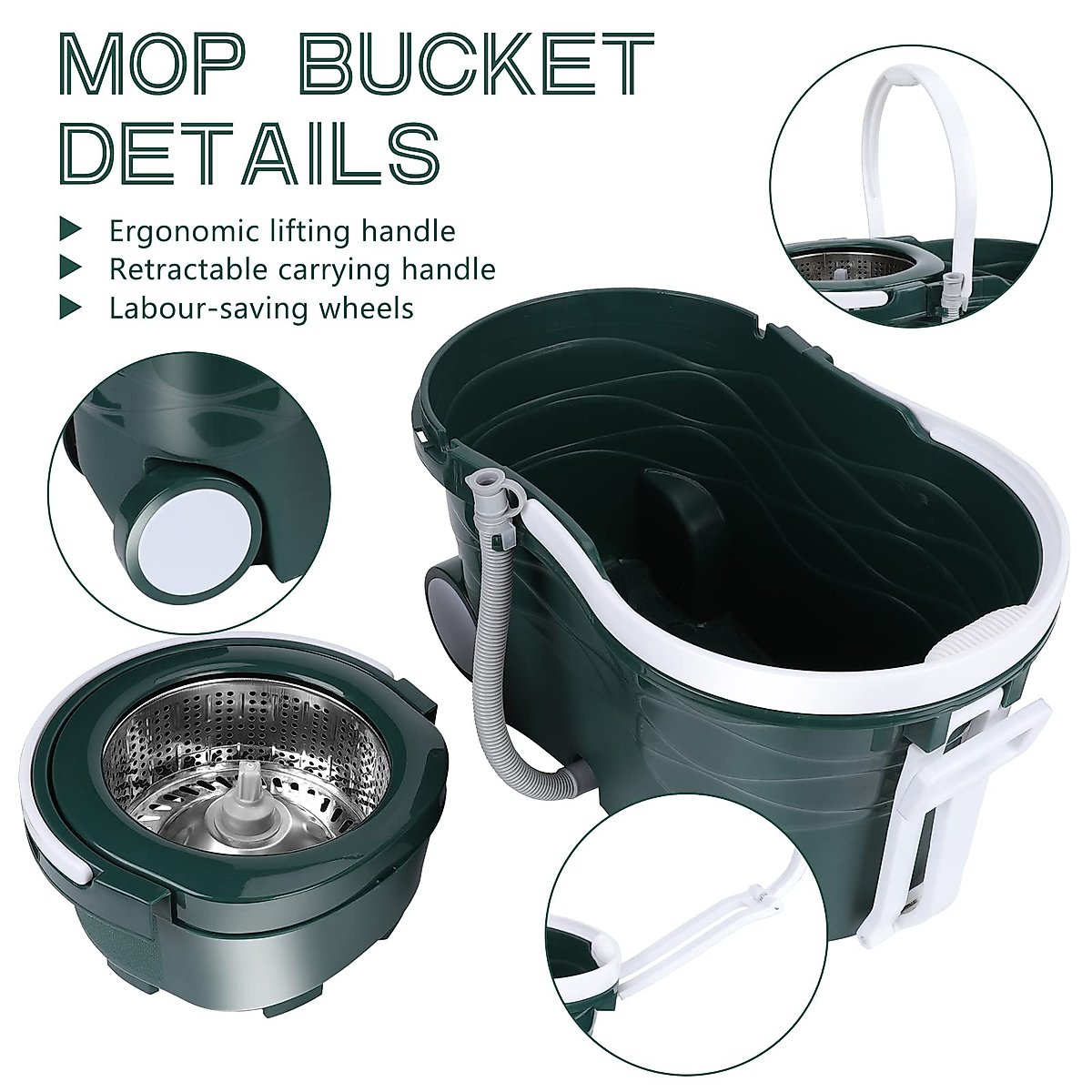 Masthome 24" Professional Flat Mop with 5 Reusable Mop Pads, Spin Mop and Bucket Set with 5 Mop Refills, Easywring Mop Bucket System for Floor Cleaning