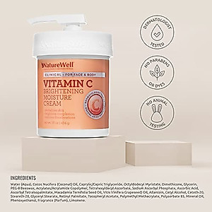 NATURE WELL 2.0 Vitamin C Brightening Moisture Cream for Face, Body, & Hands, Visibly Enhances Skin Tone, Helps Improve Overall Texture & Provides Lasting Hydration, 16 Oz