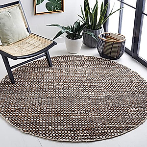Safavieh Natura Collection Area Rug - 6' Round, Black & Ivory, Handmade Flat Weave Wool & Jute, Ideal for High Traffic Areas in Living Room, Bedroom (NAT349Z)