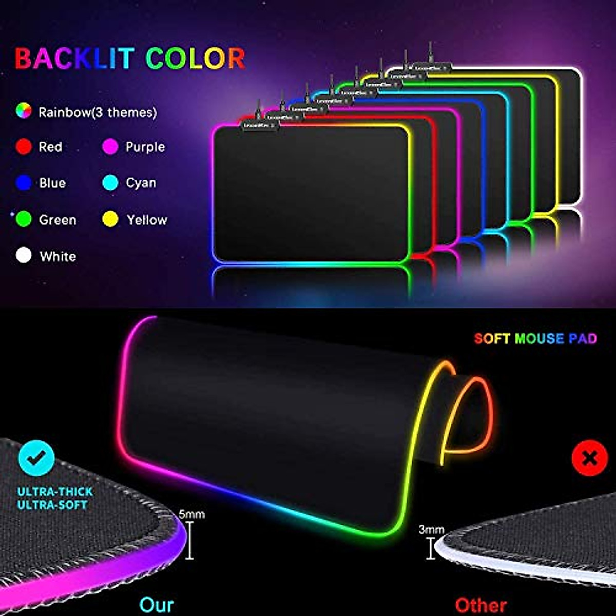 FELICON Wired Gaming Keyboard and Mouse Combo & 10 RGB Mouse Pad Set Waterproof 104 Keys Rainbow Backlight Mechanical Feel Keyboard and Crack Glowing Mouse for Laptop PC Computer Gaming and Work