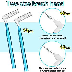 Jutom 100 Pcs Interdental Brush Tooth Floss Brush for Teeth Toothpick with Refill Heads Micro Tight Dental Picks for Teeth Cleaning Disposable Toothbrush Flossing Oral Braces Toothbrush (Blue)
