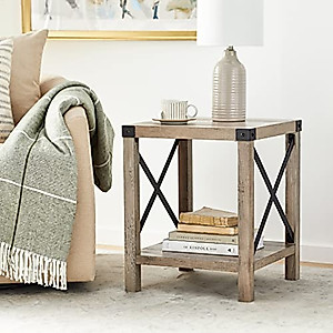 Walker Edison Sedalia Modern Farmhouse Metal X Side Table, 18 Inch, Grey Wash