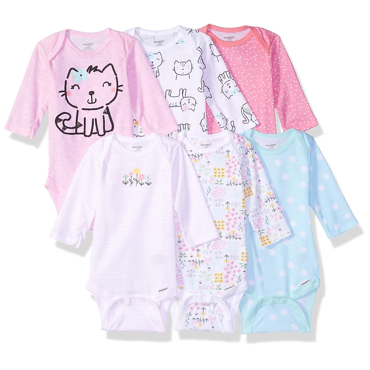 Onesies BrandUnisex Baby6-Pack Long Sleeve Bodysuitscats0-3 Months