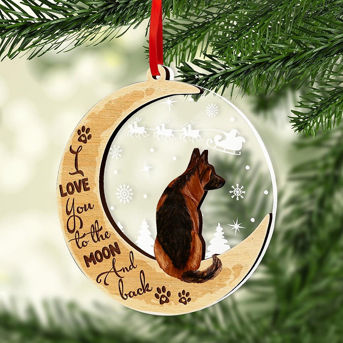 GOSBLUE German Shepherd Dog Ornaments Christmas Tree, GSD 2 Layer Wood & Acrylic Ornament, Christmas Decoration 2024 for GSD Lovers, Dog Mom, Dog Dad, Pet Lovers