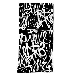 Swono Black White Hand Towel Cotton Washcloths,Graffiti with Abstract Tags Letters Comfortable Soft Towels for Bathroom Spa Gym Yoga Beach Kitchen,Hand Towel 15x30 Inch