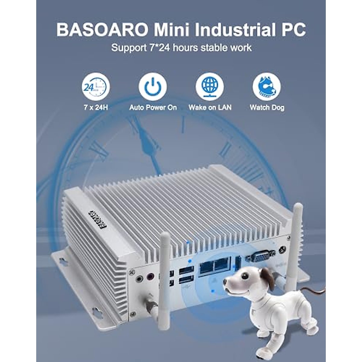 BASOARO Industrial Mini PC Windows 10, Fanless Desktop PC, Core i7 4500U, 8GB RAM 256GB SSD, 2 Gigabit Ethernet, HD, VGA, RS232/RS485 COM Port, 4 USB3.0, 4 USB2.0, WiFi, BT