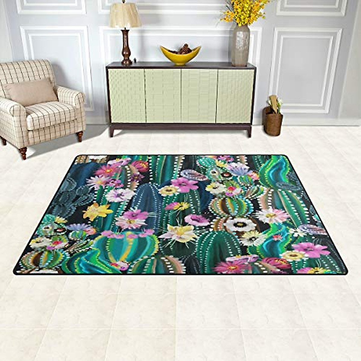 ALAZA Home Decor Blooming Cactus Cacti Succulents Area Rug Carpet, Rugs Floor Carpet Mat Living Room Carpet for Girl's Room Home Indoor Decor 3'x5'