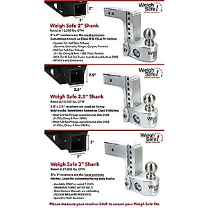 Weigh Safe Adjustable Trailer Hitch Ball Mount - 8" Drop Hitch for 3" Receiver w/ 2 pc Keyed Alike Lock Set, Premium Aluminum Trailer Tow Hitch w/ Built in Weight Scale for Anti Sway, 21,000 lbs GTW