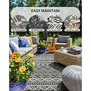 MontVoo-Outdoor Rug Carpet Waterproof 6x9 ft Reversible Patio Rug RV Camping Rug-Plastic Straw Rug Outside Indoor Outdoor Area Rug for Patio Deck Balcony Picnic Beach Outdoor Decor Boho Grey