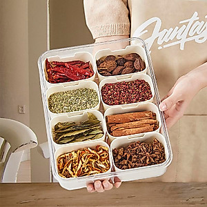 BCPONT Divided Serving Tray with Lid and Handle, Fruit Snack Serving box Vegetable Storage with 8 Compartments Snackle Box Charcuterie Container Fridge Organizer