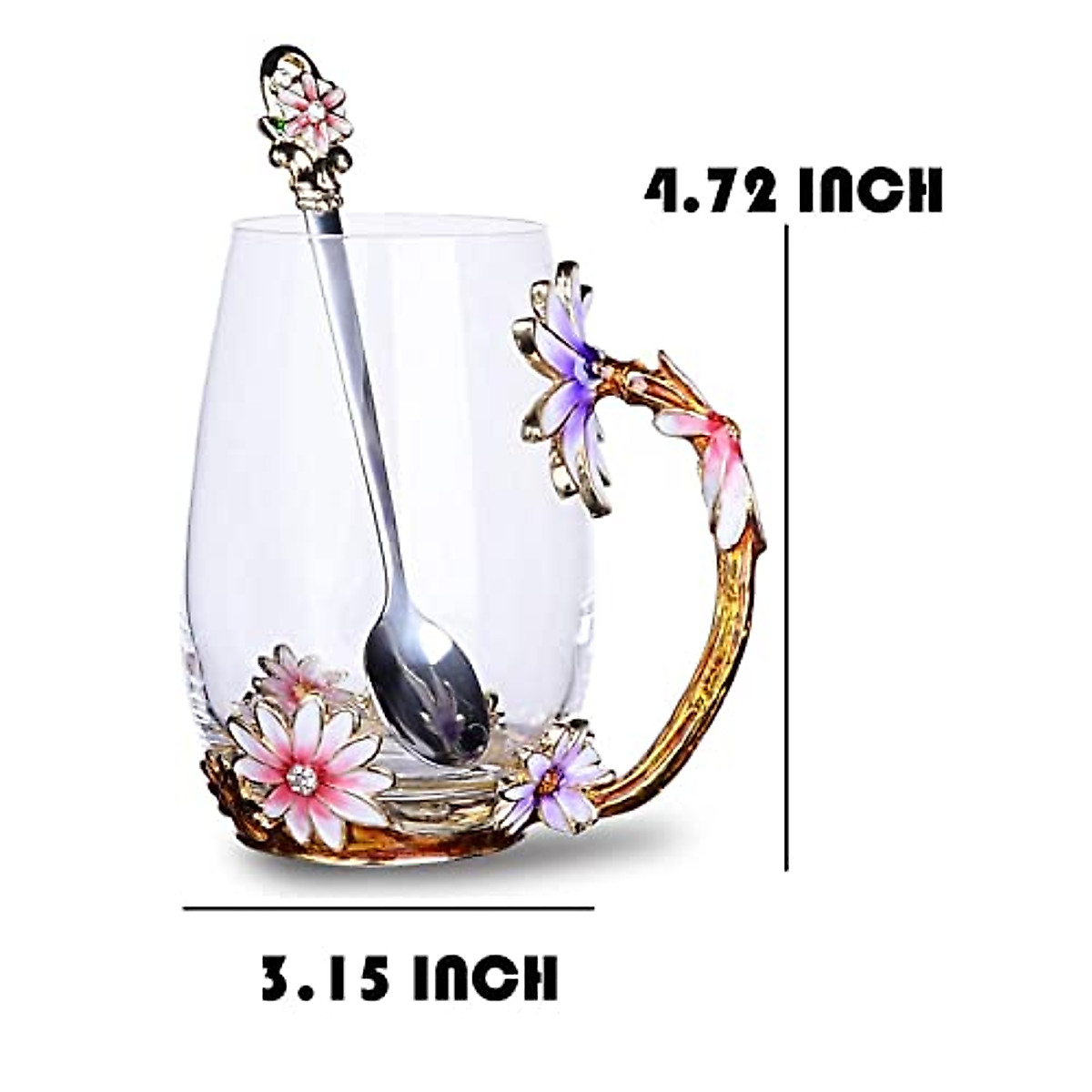 Glass Tea Cup,Glass Coffee Mugs,10.8oz /Blue Glass Coffee Cups for Wife Women Grandma Mom Girl Teacher Friend