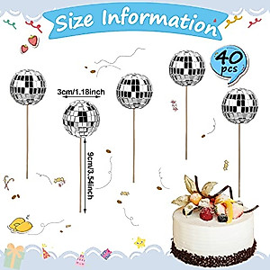 40 Pieces Disco Ball Cupcake Toppers Silver Disco Ball Cake Toppers Disco Ball Centerpiece Decor 70s Disco Theme Cake Decoration for Birthday Disco Theme 70s Party (1.18'')