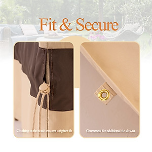 WJ-X3 2-Seater Outdoor Loveseat Covers, Heavy Duty Patio Couch Covers, Patio Sofa Covers Waterproof, High Wind Resistant Design for Outdoor Furniture Cover, 58W x 40D x 35H, Beige & Coffee