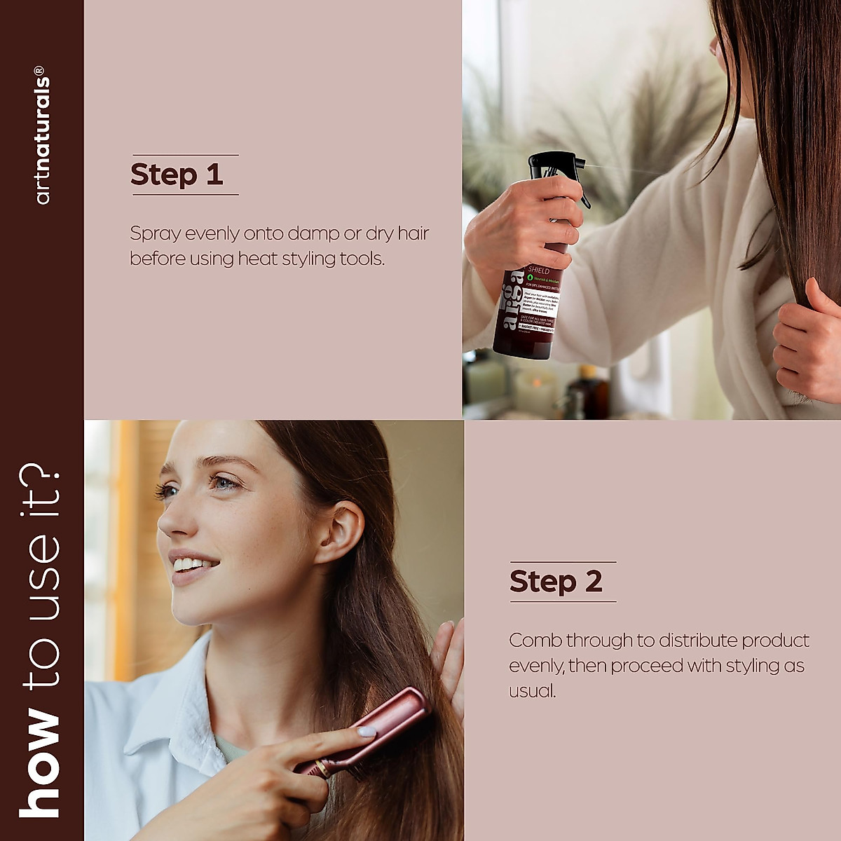 Artnaturals Thermal Hair Protector Spray - (8 Fl Oz / 236ml) - Heat Protectant Spray against Flat Iron Heat - Argan Oil Preventing Damage, Breakage and Split Ends - Sulfate Free (ANHA-0801)