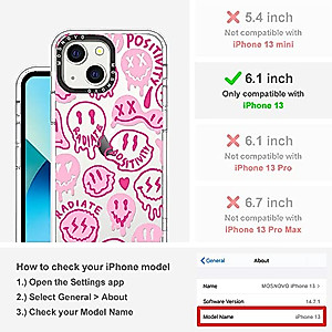 MOSNOVO Compatible with iPhone 13 Case, Pink Dripping Smiles Positivity Radiate Face [ Buffertech Impact ] Transparent Shockproof Protective TPU Bumper Clear Phone Case Cover Designed for iPhone 13