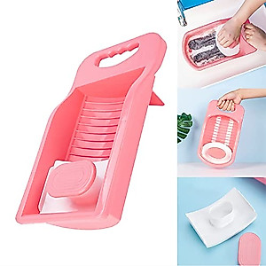 Mini Hand Washboard Personal Underwear Sock Washing Board, Washboard for Laundry, Use for Hand Washing Clothes and Small Items Plastic Non-Slip Washboard Convenient Washboard (Pink)