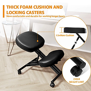 Himimi Ergonomic Kneeling Chair - Faux Leather - Thick Comfortable Moulded Foam Cushions - Brake Casters, Adjustable Stool for Home & Office