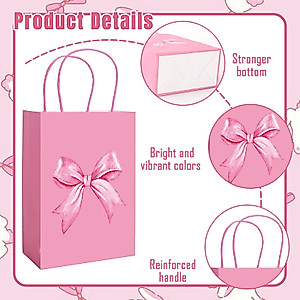 JarThenaAMCS 24Pcs Pink Bow Paper Gift Bags Cute Bow Knot Treat Bags with Handles Candy Goodie Bags Grocery Shopping Bags for Party Favor Supplies