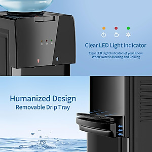 Urbansync Top Loading Cold & Hot Water Dispenser,3 Temperature Settings, Water Cooler for 3 or 5 Gallon Bottles, Removable Drip Tray & Child Safety Lock, Home, Office, Living Room.