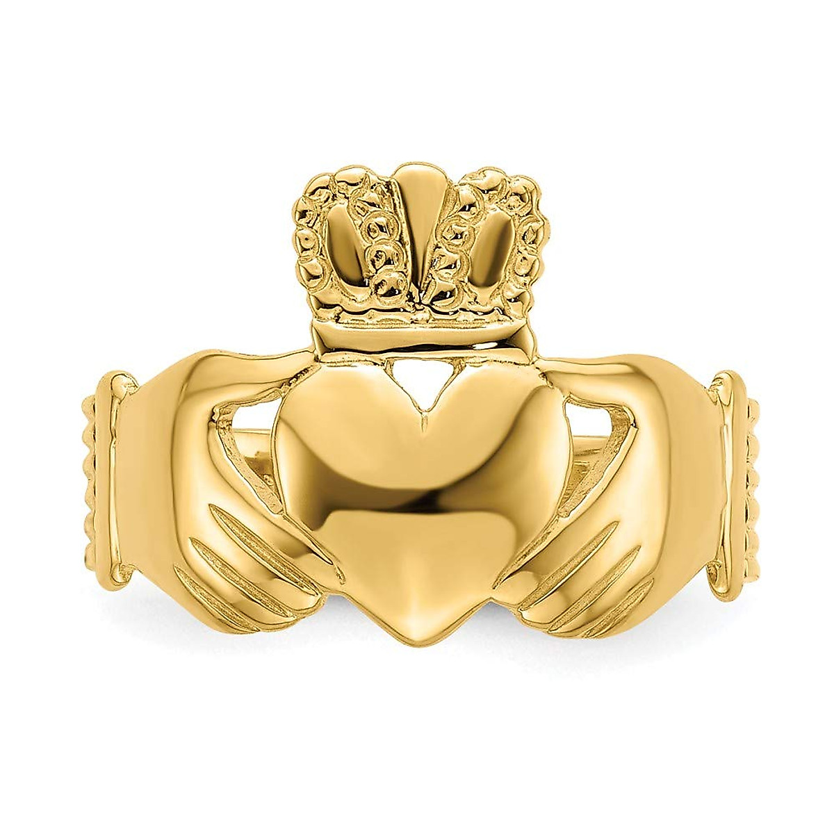 Solid 14k Yellow Gold Irish Claddagh Celtic Ring Band (Size 9)
