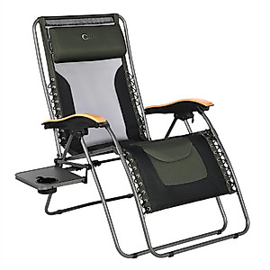 PORTAL Oversized Mesh Back Zero Gravity Reclining Patio Chairs, XL Padded Seat Folding Patio Lounge Chair with Adjustable Pillows and Cup Holder for Poolside Backyard/Lawn, Support 350lbs