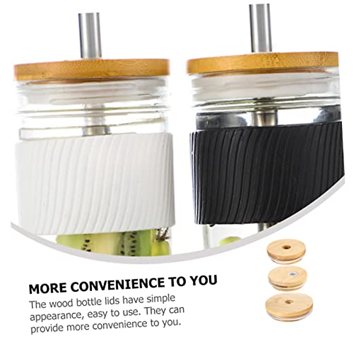 LIGHTAOTAO 3Pcs wooden lid bamboo sealing lids drinking jars lids beer can lids bamboo mason jar lids glass jars lids wide mouth glass jars bottle lid with hole glass bottle drinks Silica gel