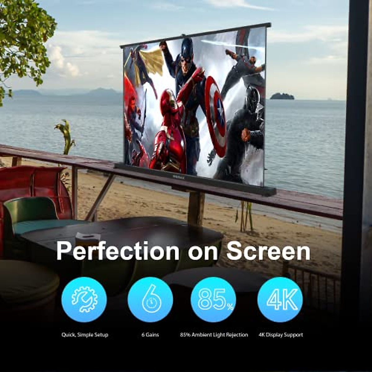 WEMAX DICE 700 ANSI Lumens 1080P FHD Portable Outdoor Movie DLP Projector and 50 inch ALR Ambient Light Rejecting Portable Projector Screen