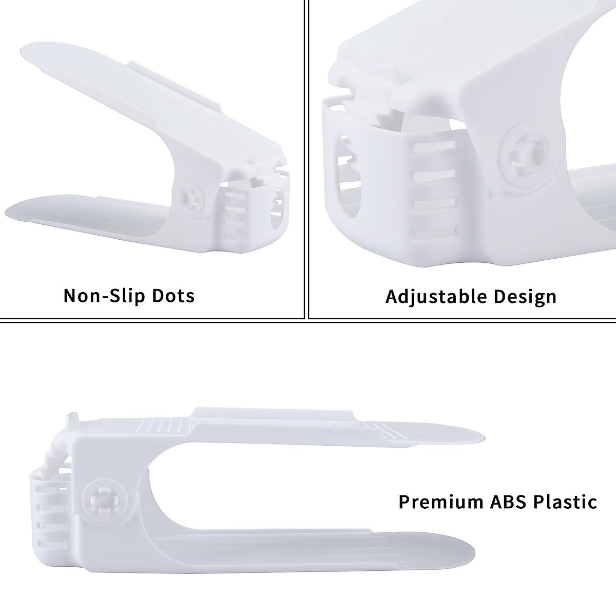 HOMOKUS Shoe Slots Organizer for Closet Organization, 20 Pack Adjustable Shoe Stacker Space Saver,Double Layer Shoe Rack Organizer Holder with 4 Different Height (White)