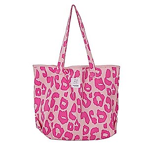 Women's Large Capacity Casual Totes Y2k Aesthetic Pink Leopard Shoulder Bag Cute Canvas Bags Bucket Handbag Office School Bookbag (Pink)