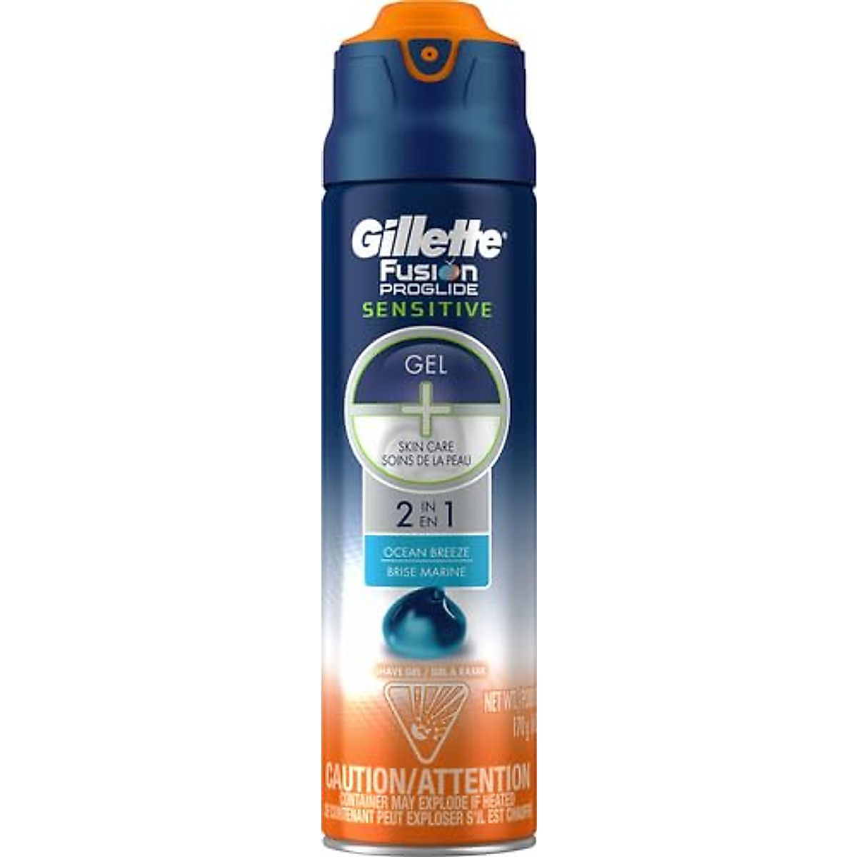 Gillette Fusion ProGlide Sensitive 2 in 1 Shave Gel, Ocean Breeze Ocean Breeze 6 Ounce