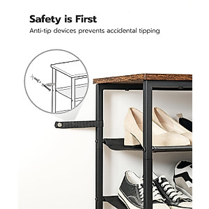 HOOBRO Shoe Rack, 5 Tier Shoe Storage Organizer with 4 Oxford Fabric Shelves and Top Panel, Holds 16-20 Pairs of Shoes, for Entryway and Closet, Industrial, Rustic Brown BF50XJ01