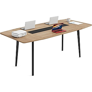 Tribesigns 6FT Conference Table, 70.86L x 35.43W x 29.52H Inches Boat Shaped Meeting Table, Modern Seminar Table for Office Meeting Conference Room (Light Wood Grain, 6ft)