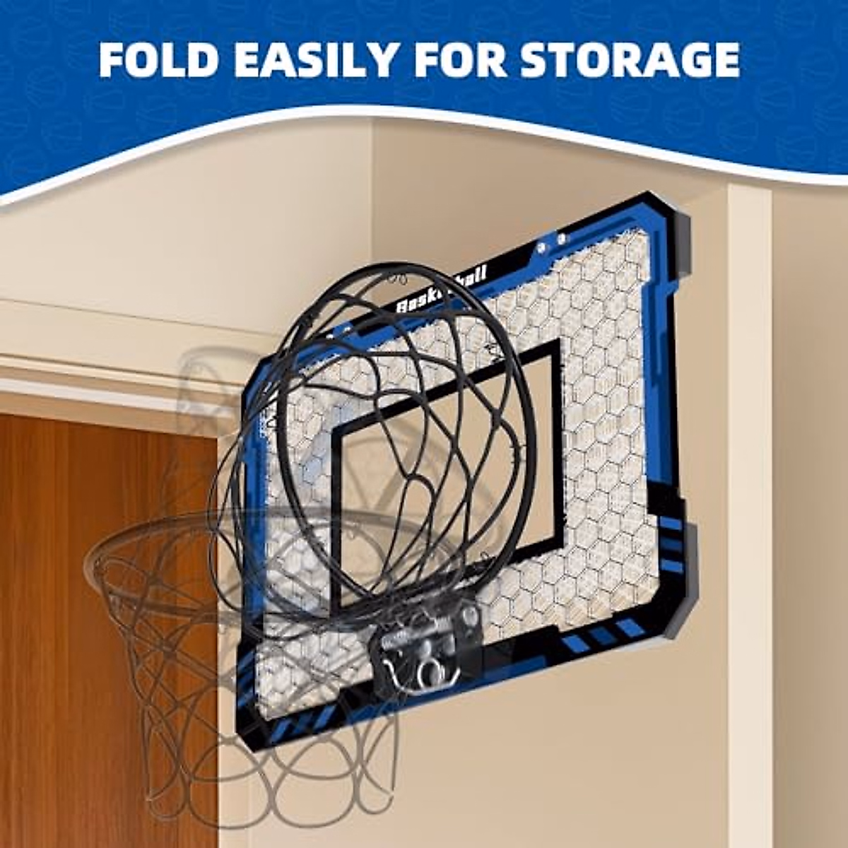 Basketball Hoop Indoor for Kids 16" X 12" - Mini Basketball Hoop with 4 Balls & Complete Basketball Accessories，Basketball Toy for Kids Boys Teens，Perfectly for A Basketball Lover as Gift（Blue） 1