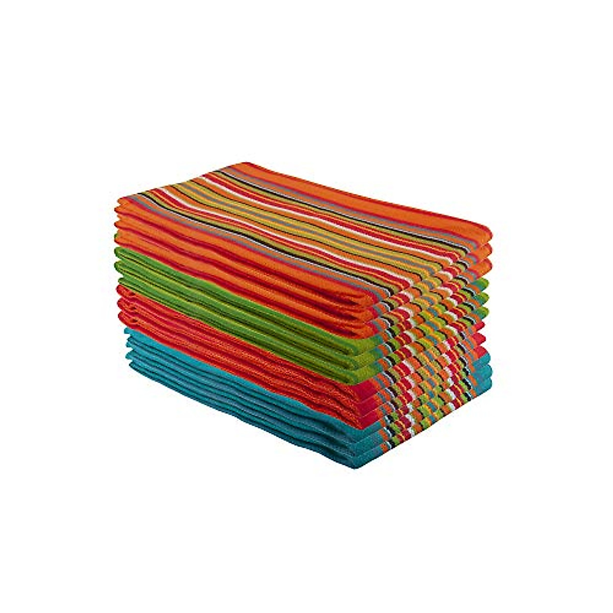 Neolino Kitchen Dish Towels, Salsa Stripe, 100% Natural Absorbent Cotton (Size 28 x 16 inches), Pack of 12-Multi Color