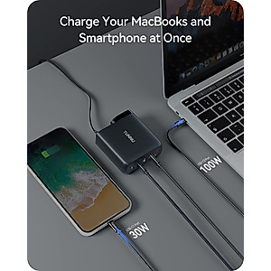 130W USB C Charging Station: USBC Wall Fast Charger - MacBook Pro Charger USB C Travel Charger with AC Cable 4 - Ports Compatible with iPhone 14 13 12 iPad MacBook Samsung Pixel Leveno HP Dell