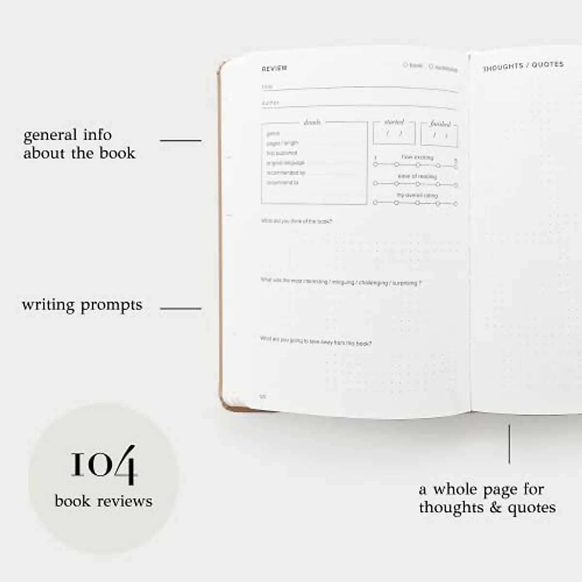 Kunitsa Co. Reading Journal. Book Journal for Book Lovers & Readers. Review and Track Your Reading (Blush, Avid Reader Edition) - 104 Book Reviews