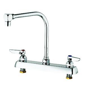 T&S Brass B-1148 Deck Mount Workboard Faucet with 8-Inch Centers, Swing Gooseneck, Aerator and Lever Handles