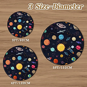 BVOGOS 3’Ft Large Round Area Rug Galaxy Cartoon Space, Ultra Soft Kids Floor Playing Mat for Bedroom Living Room Baby Room, Non-Skid Lightweight Foam Rugs Home Decor