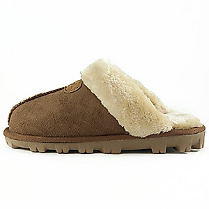 CLPP'LI Womens Slip on Faux Fur Warm Winter Mules Fluffy Suede Comfy Slippers-Tan-8